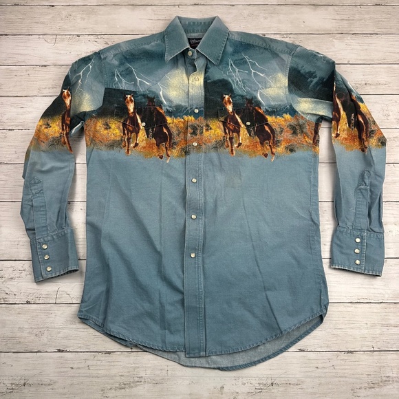 Wrangler | Shirts | Vtg Wrangler Brushpopper X Long Tails Western Rodeo ...